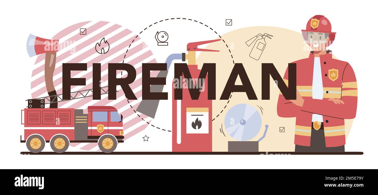 Fireman typographic header. Professional fire brigade fighting with ...