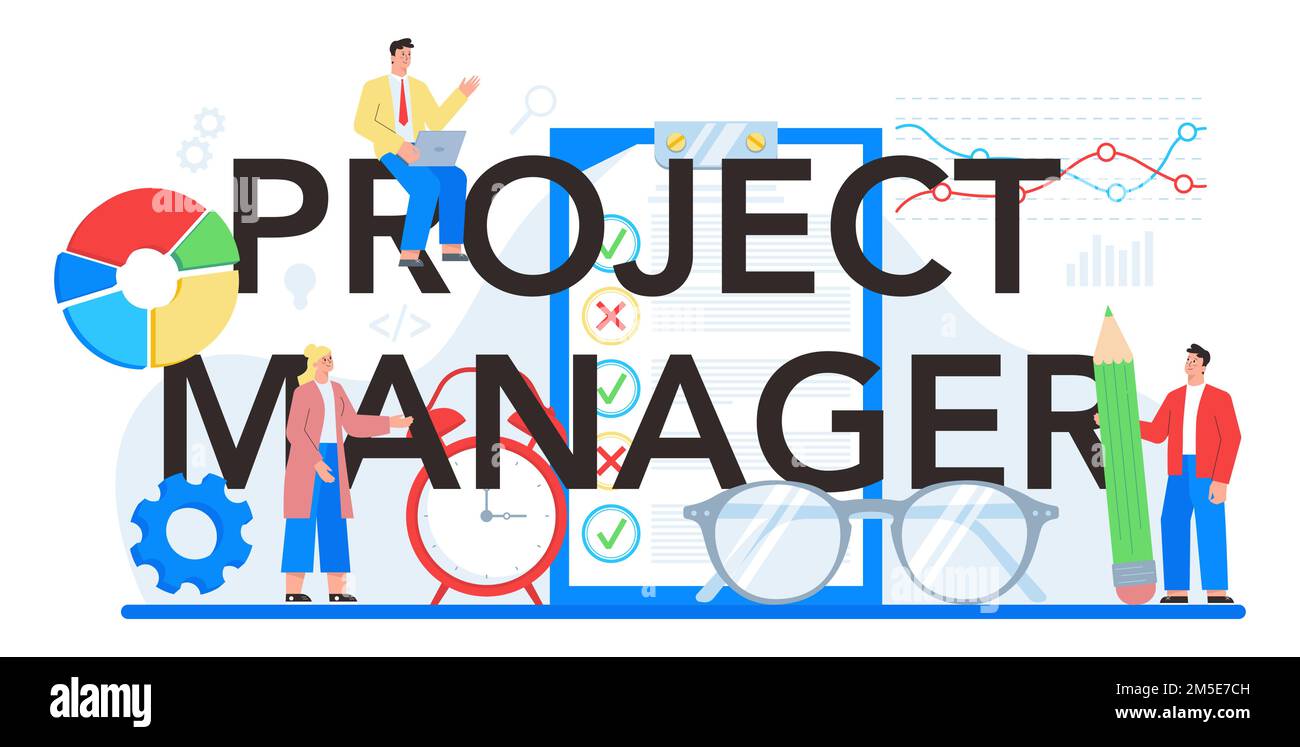 Project manager typographic header. Successful strategy planning, motivation and leadership ...