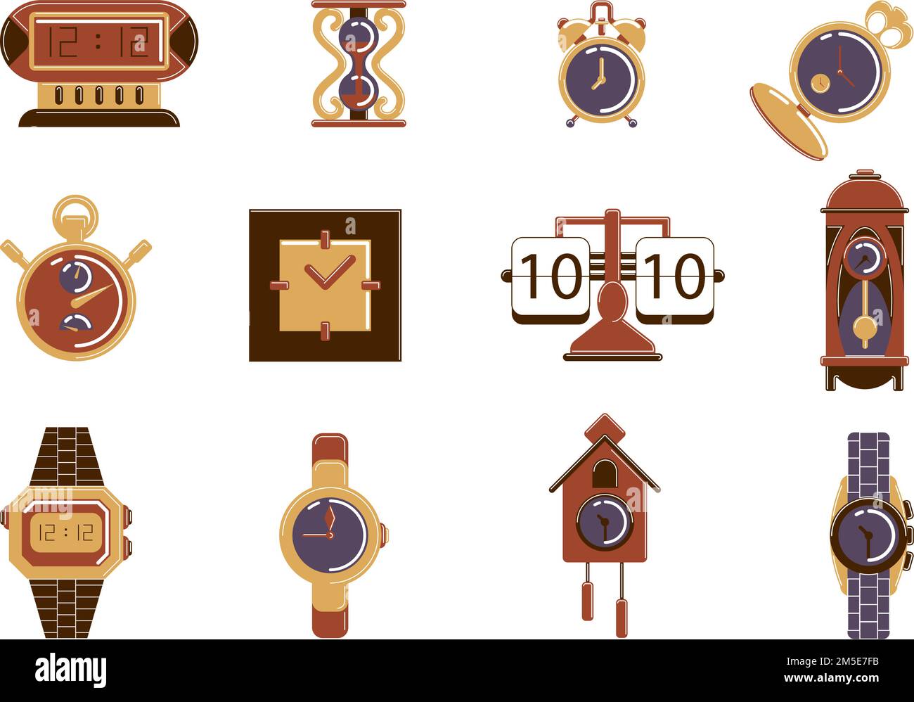 Isolated clock set on white background. Retro clock watch, wrist watch ...