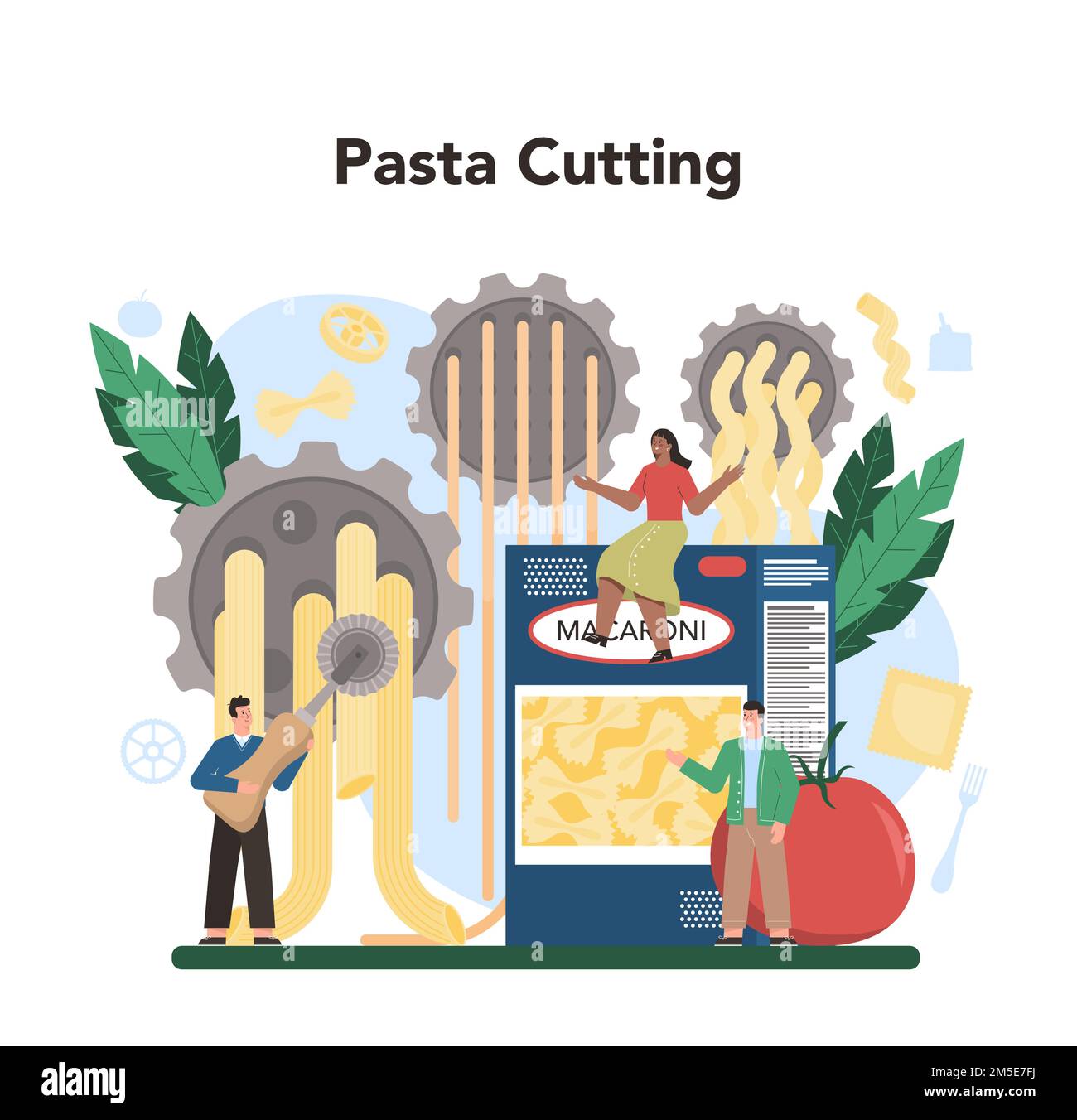 Spaghetti or pasta production industry. Italian semi-processed food manufacturing, Macaroni ...