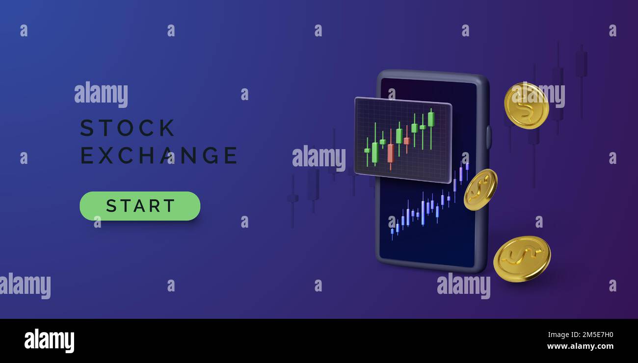 Smartphone with online stock exchnge trading and falling gold coins ...