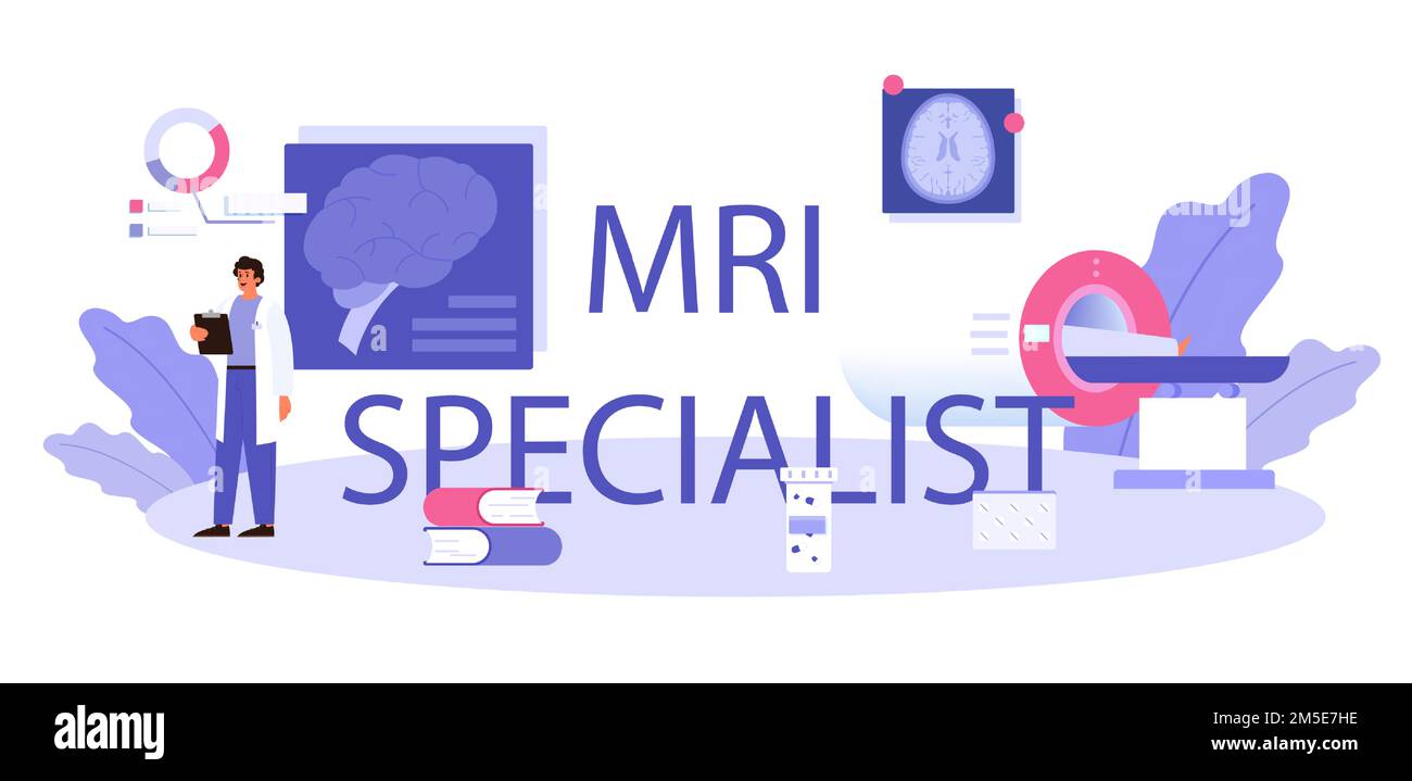 MRI specialist typographic header. Doctor examing X-ray image of human ...
