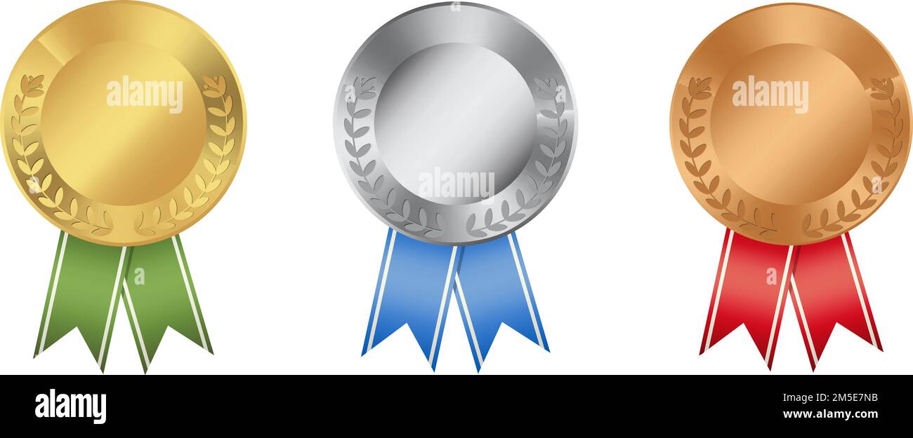 Ribon medals set on white background. Golden, silver and bronze Stock ...
