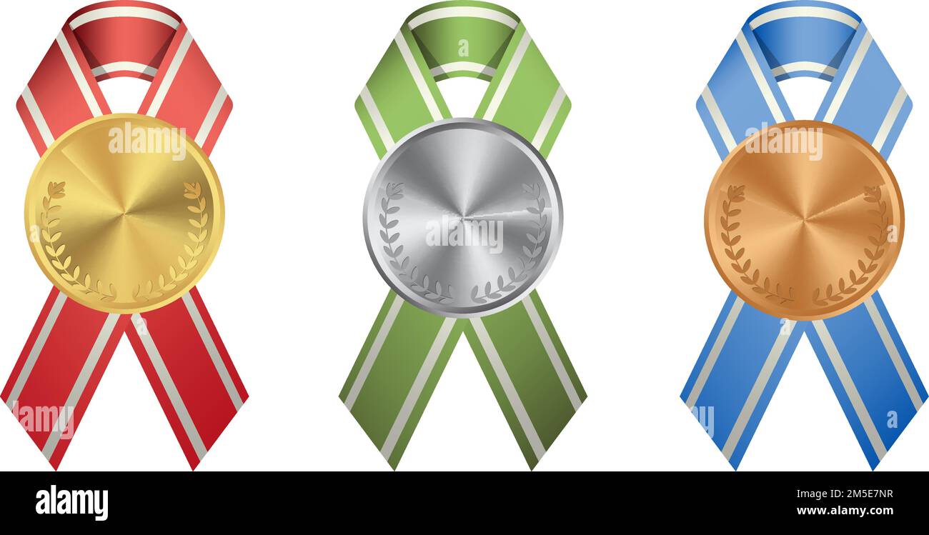 Ribon medals set on white background. Golden, silver and bronze Stock ...