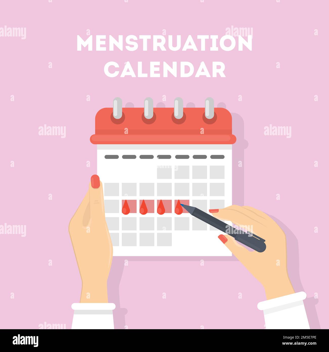 Menstruation calendar illustration. Red signs of menstrual cycle Stock ...