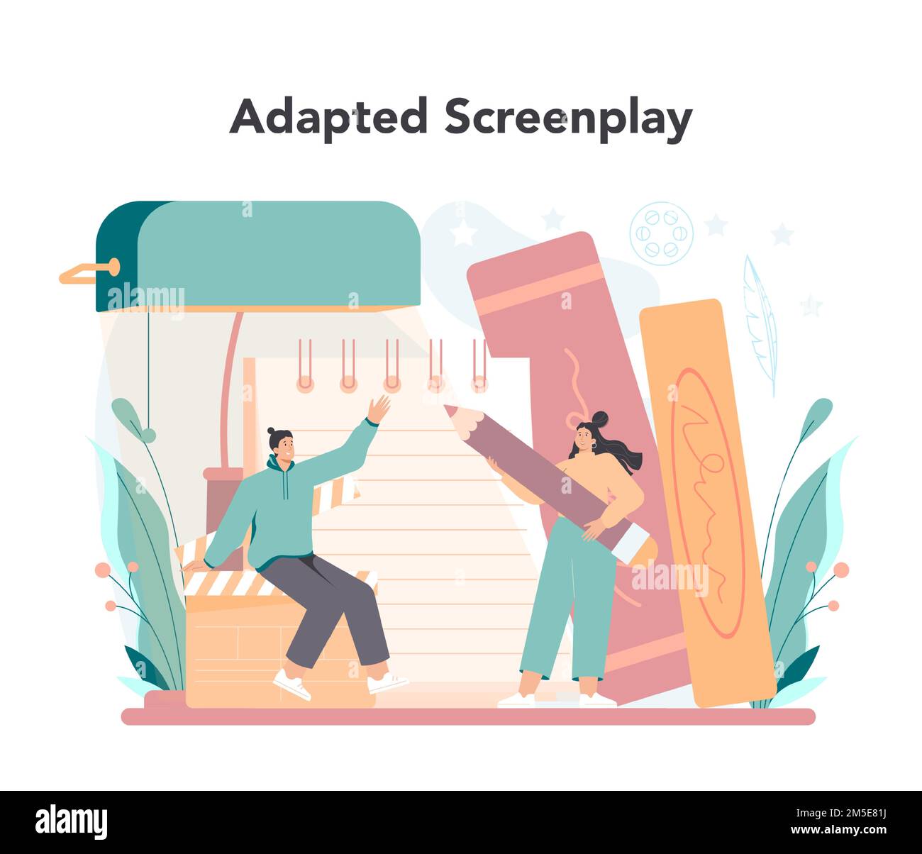 Screenwriter concept. Playwright create a screenplay for movie. Author ...