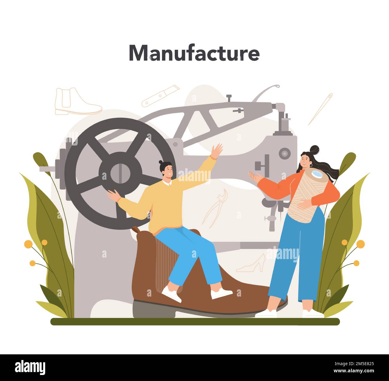 Shoemaker concept. Craftsman wearing an apron mending shoe. Handmade ...