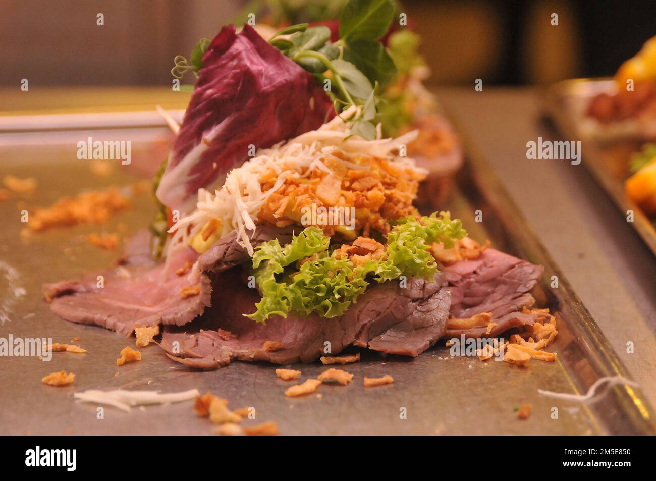 Copenhagen/Denmark/27 December 2022/Cold open sandwich roast beef ...