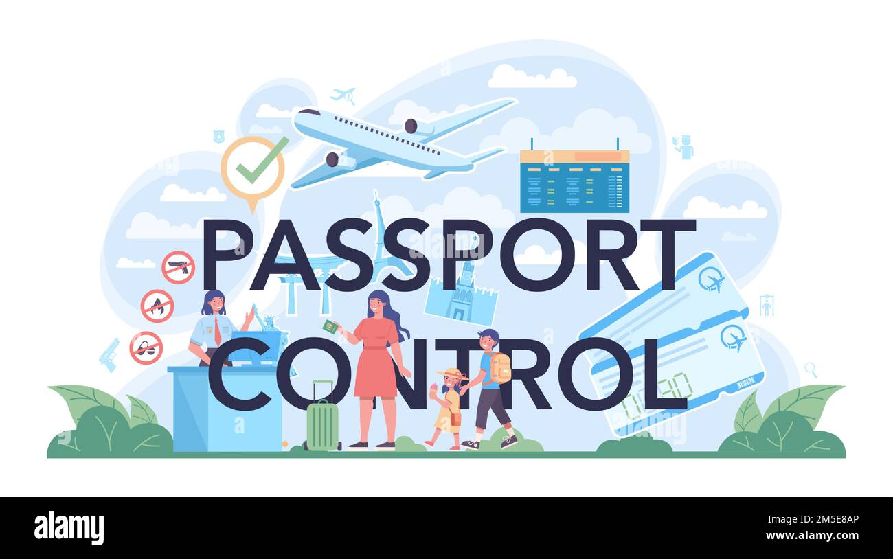 Passport Control Typographic Header Customs Officer At The Airport Security Checkpoint And