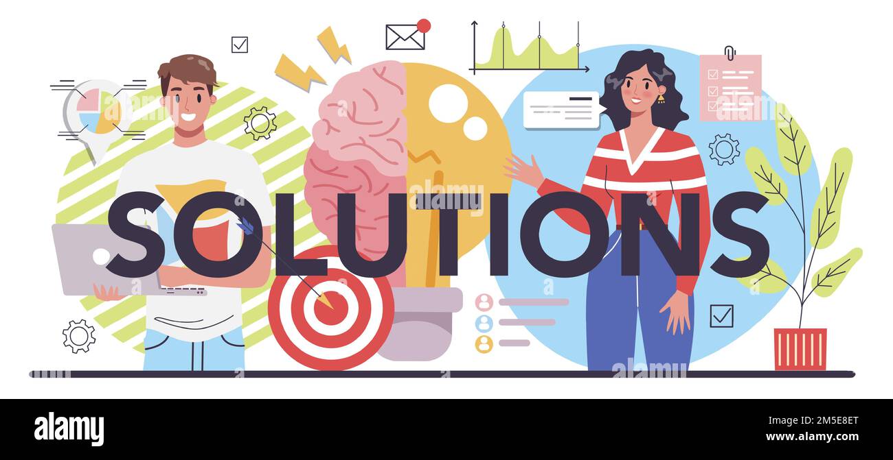 Solutions typographic header. Solving the problem and finding creative solution. Business people ...
