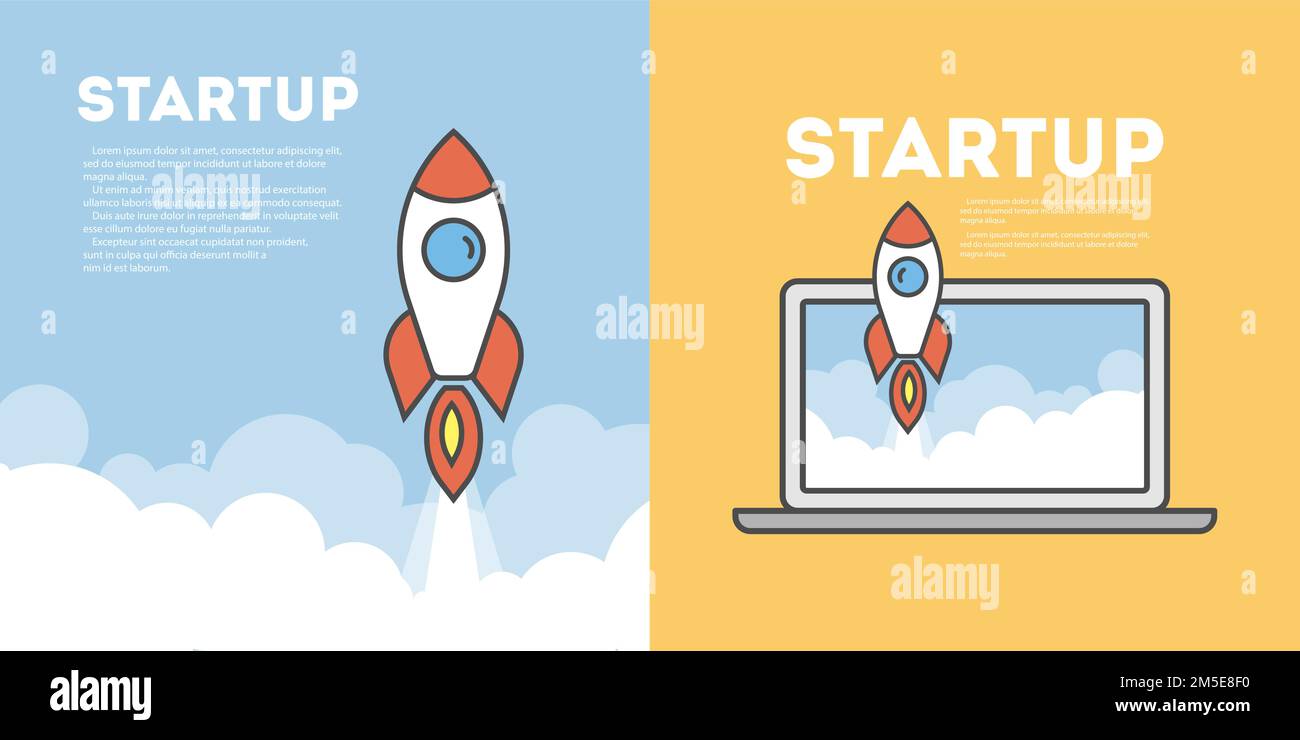 Startup rocket concept. Big beautiful red rocket flying in the sky. Idea of new ideas ...