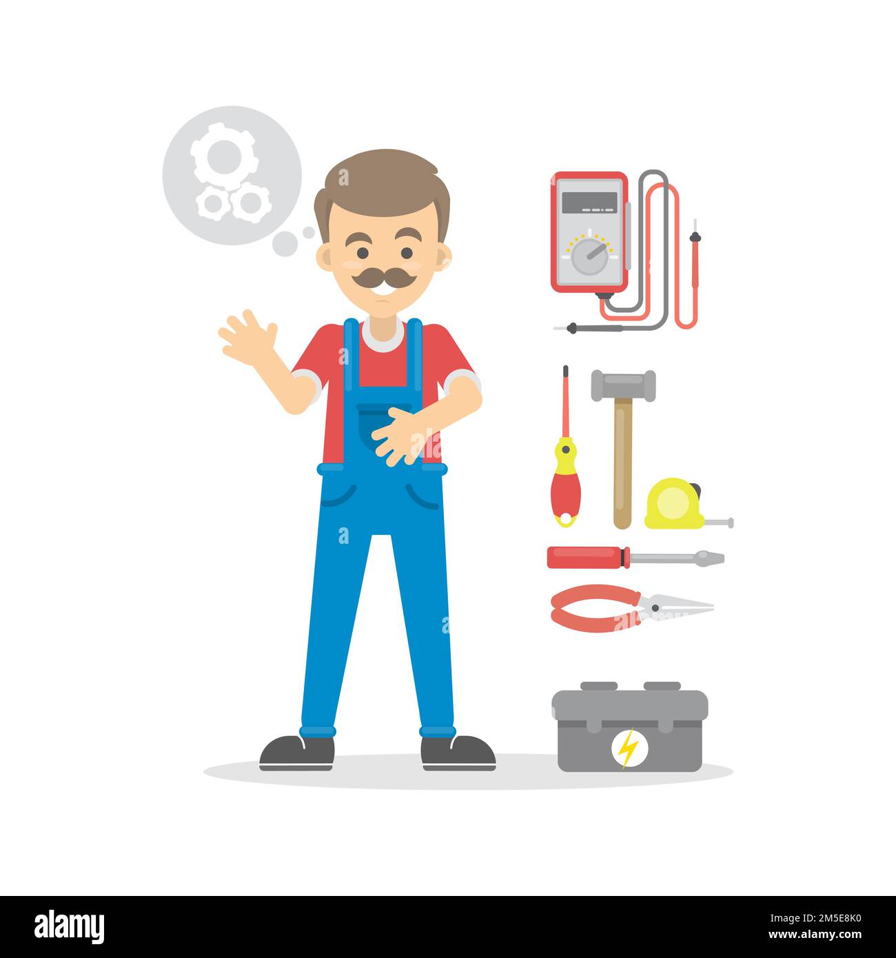 Isolated cartoon electrician on white background with tools Stock ...