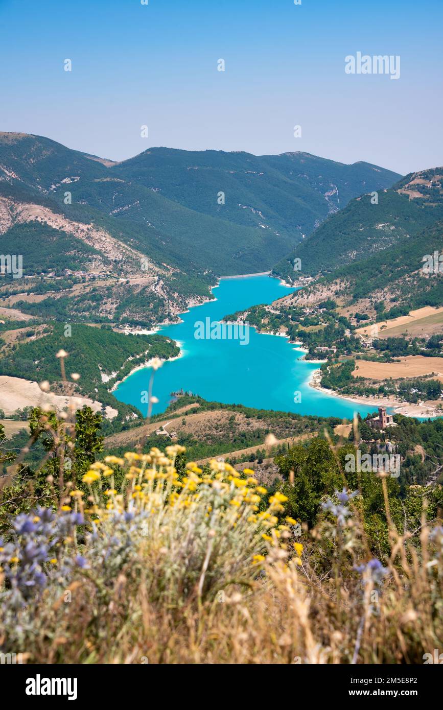 Beautiful Fiastra lake in Italy seen from above Stock Photo - Alamy