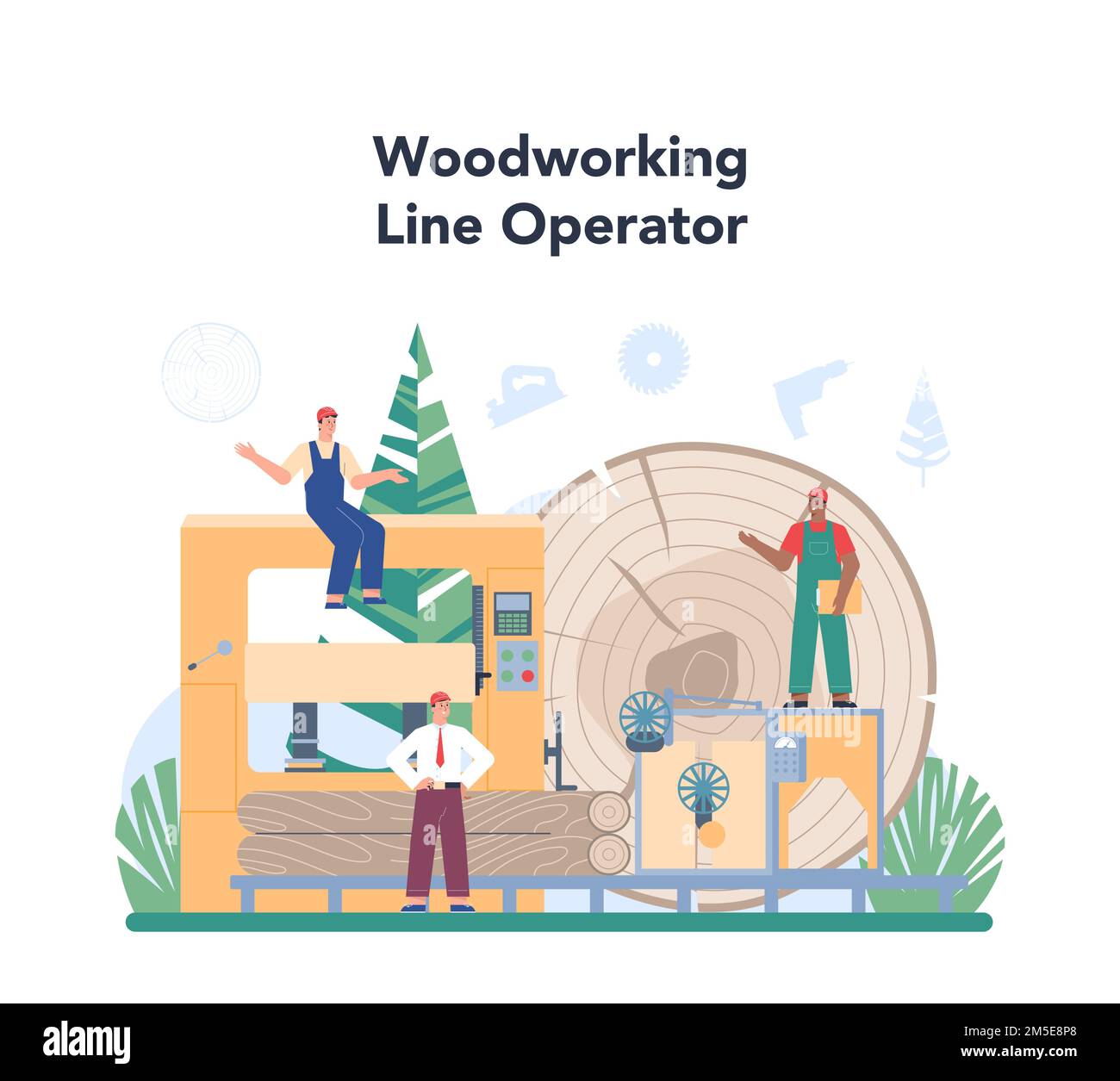 Wood industry concept. Woodworking line operator as a forestry ...