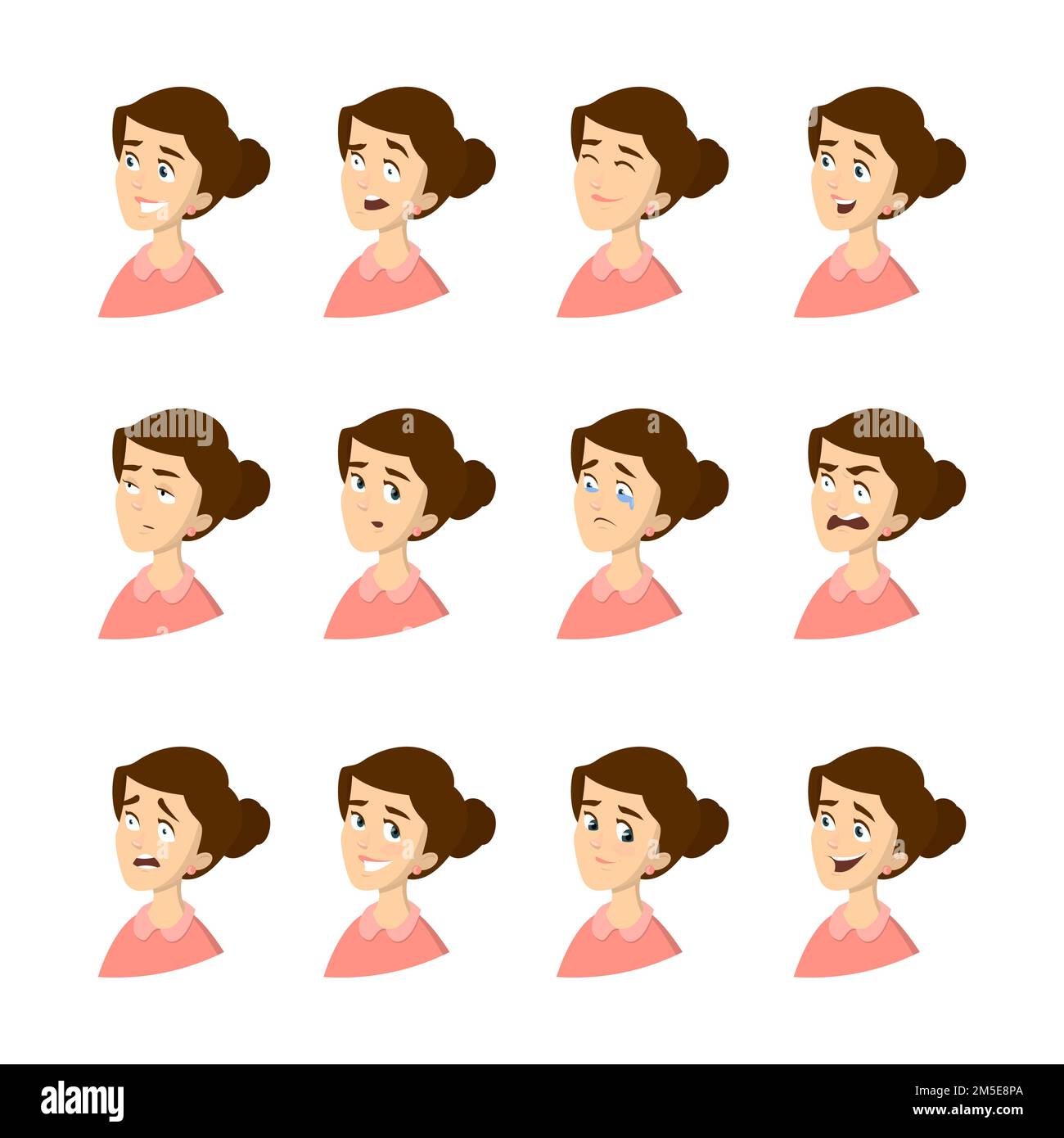 Female emotions set on white background. All kinds of feelings Stock ...