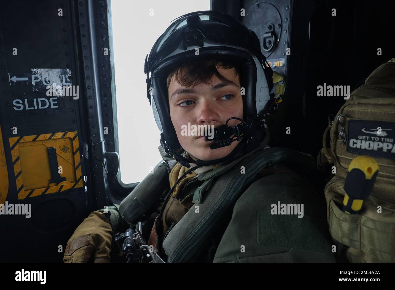 U.S. Marine Corps Lance Cpl. David Hancock, a UH-1Y Venom crew chief ...