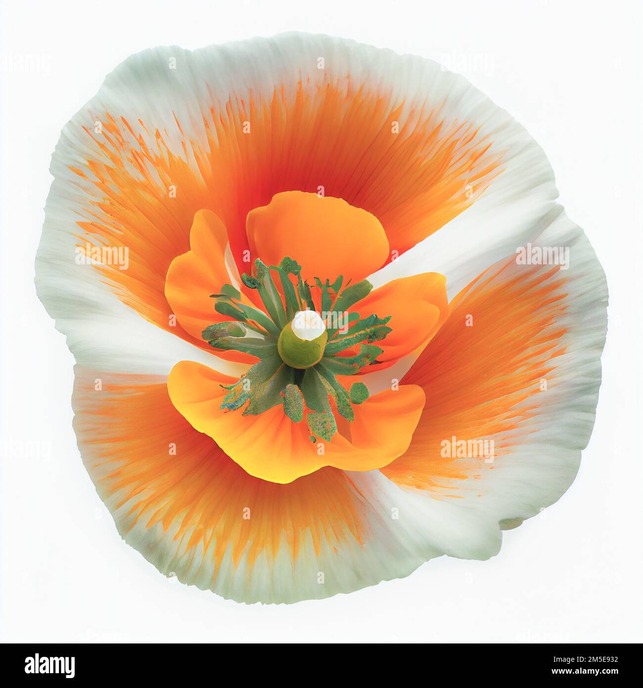 Top view a California poppy flower isolated on a white background ...