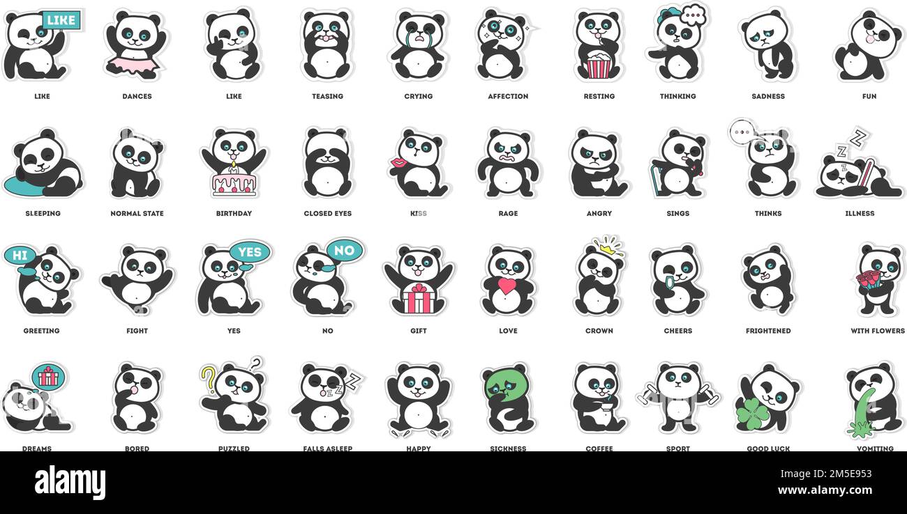 cute panda, stickers collection, in different poses, different moods ...