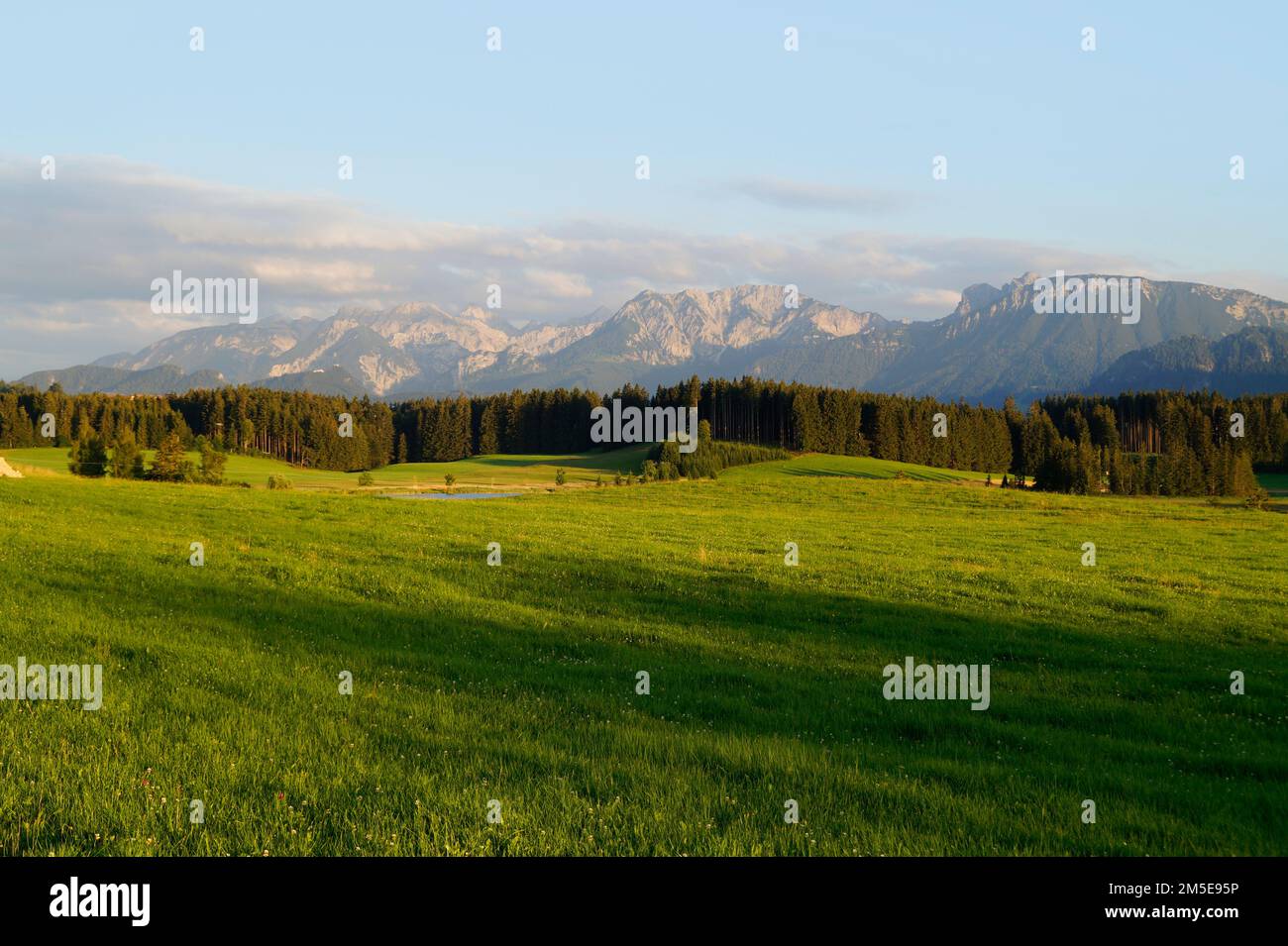 scenic alpine lake Attlesee and the lush alpine valley with its endless ...