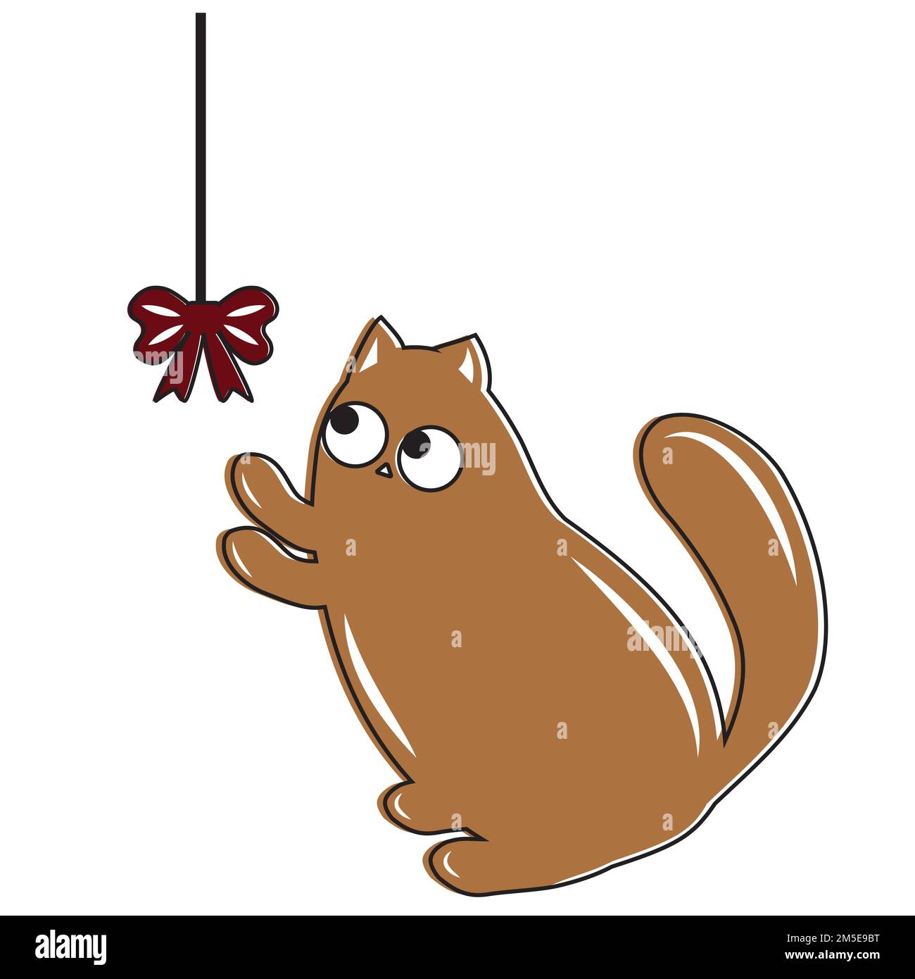 Cute cat playing bow on a rope, color vector illustration in cartoon ...