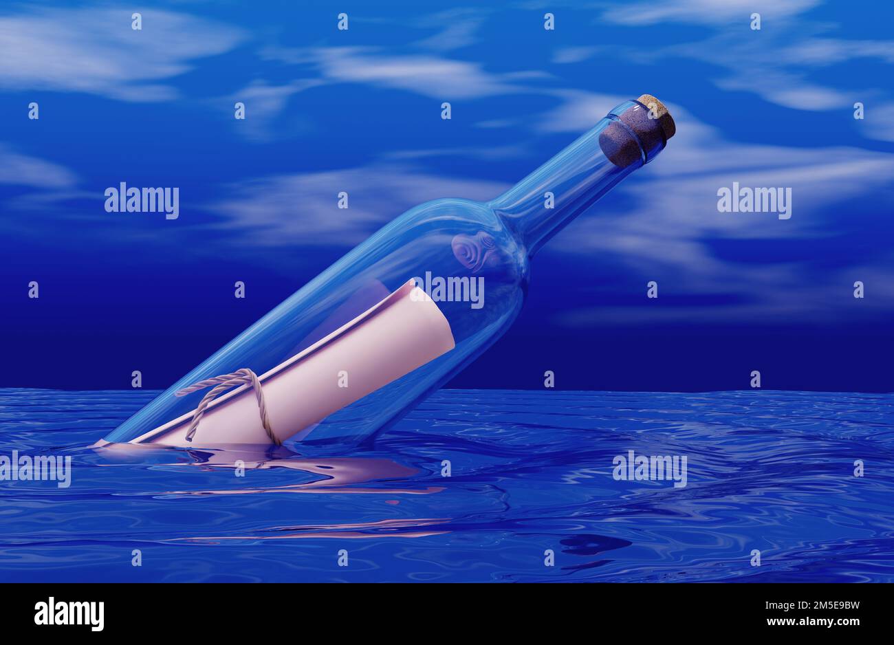 Glass Bottle with a Letter Message inside it in the Sea Ocean - 3D ...