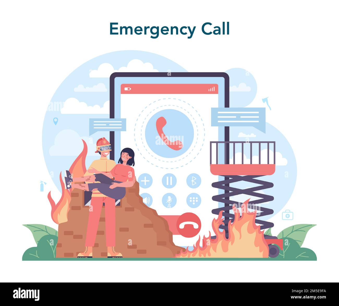 Fireman online service or platform. Professional fire brigade firhting ...