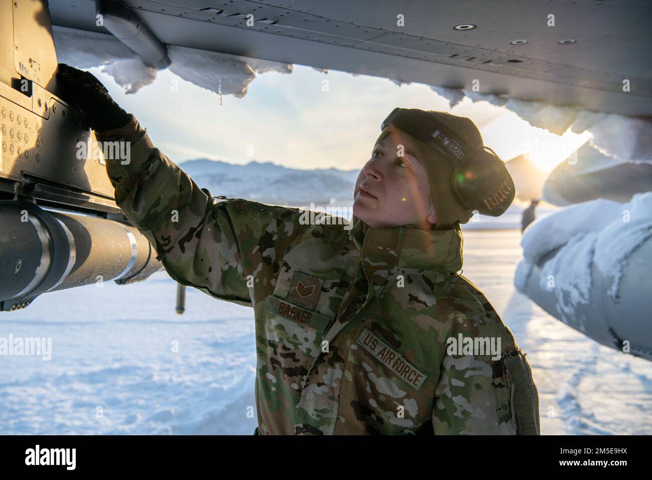 U.S. Air Force Staff Sgt. Samantha Barker, a weapons loader assigned to ...