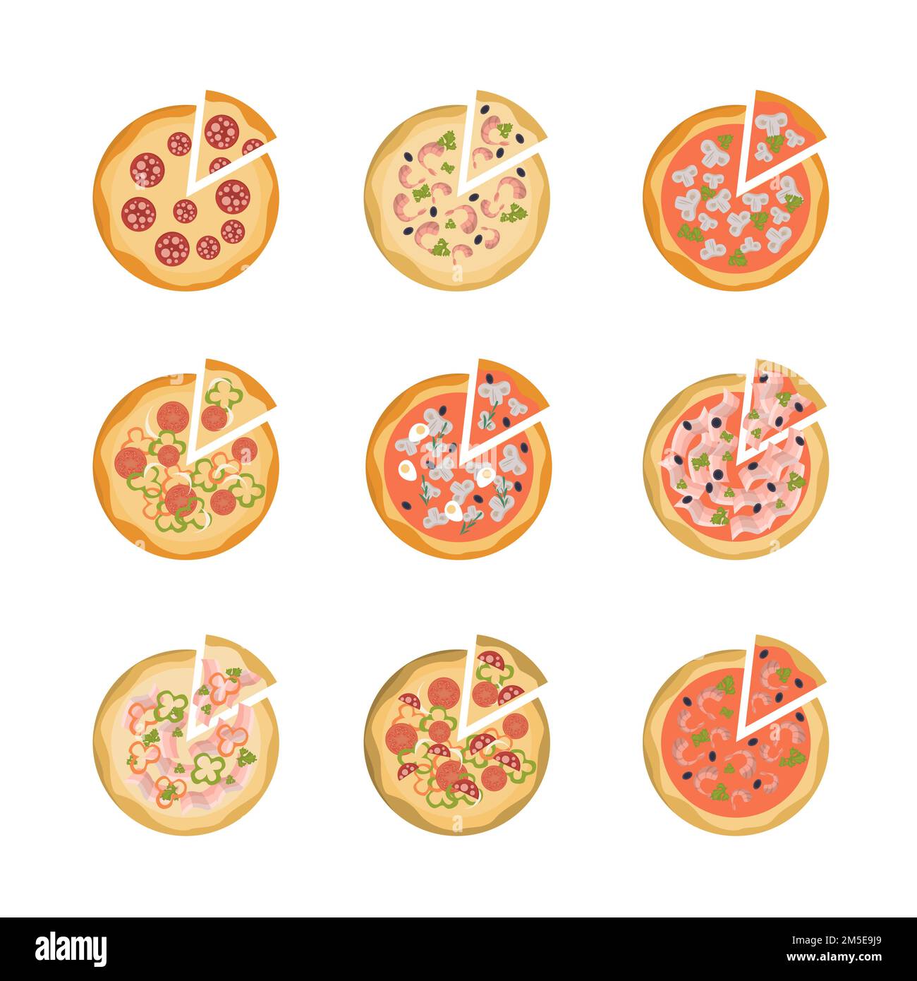 Tasty pizza set. All kinds of pizza on white background Stock Vector ...