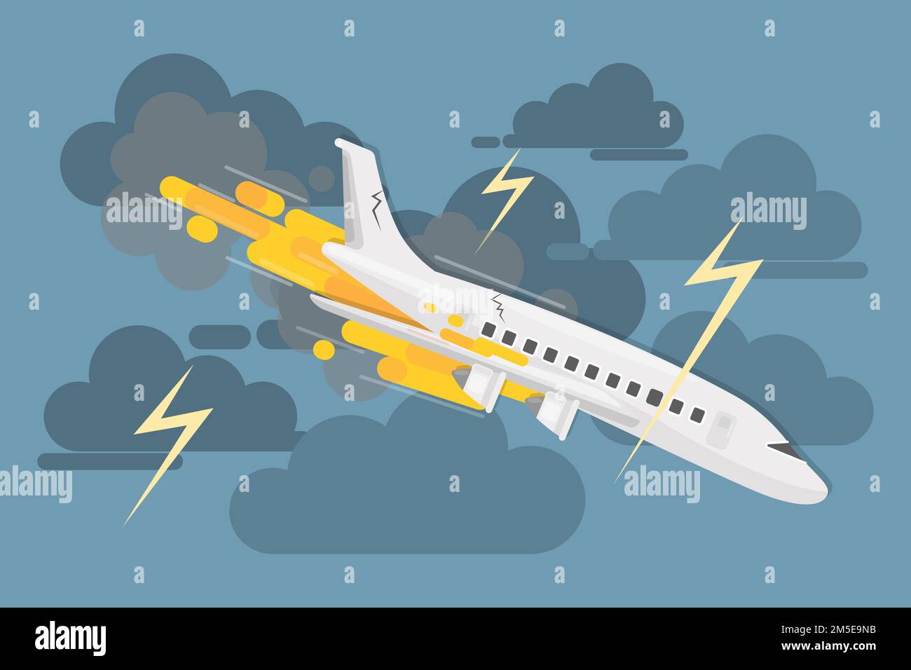 Airplane crash in clouds. Dangerous catastrophy with flame Stock Vector ...