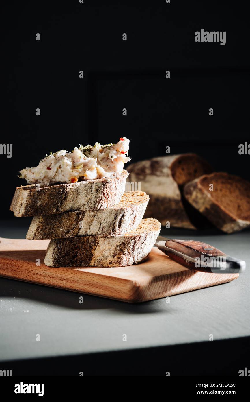 Rye bread with lard, garlic and pepper. Ukrainian cuisine appetizer ...