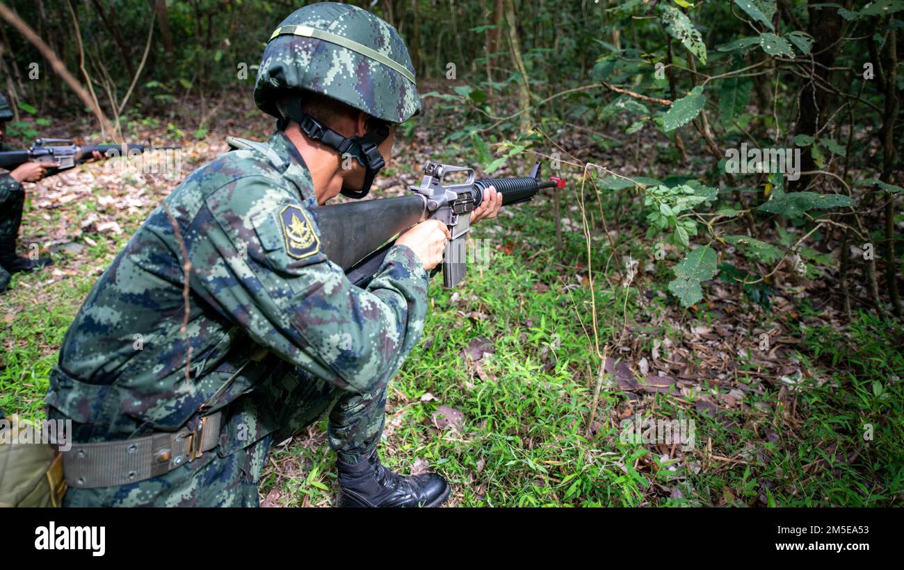 Royal Thai Army Soldiers perform perimeter security after a simulated ...