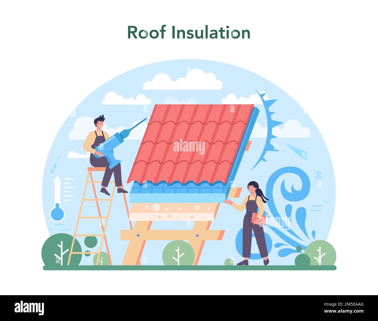 Roof construction worker. Building fixing and house renovation. Rooftop ...