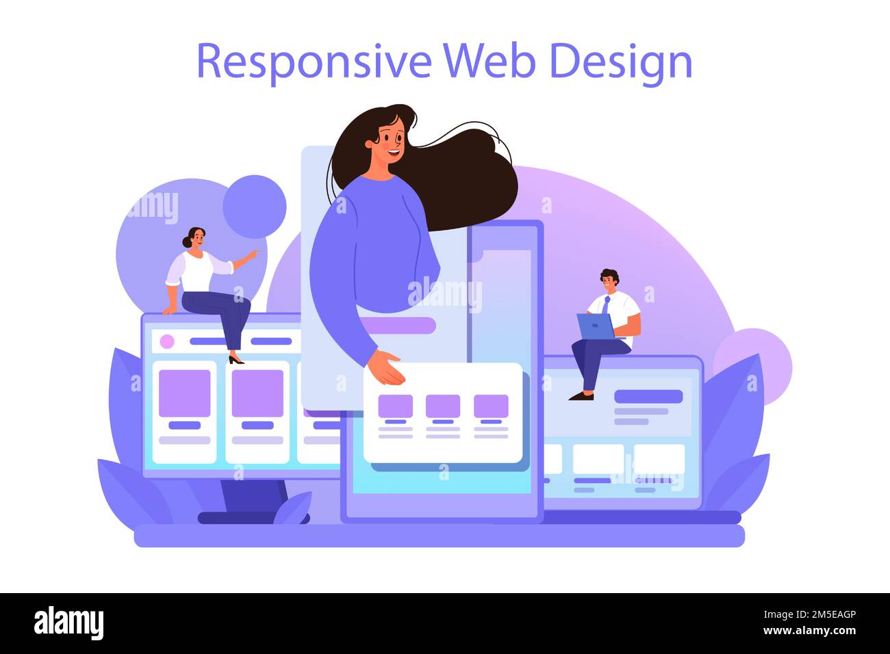 Responsive web design concept. Adaptive content presentation on different web pages. Website ...