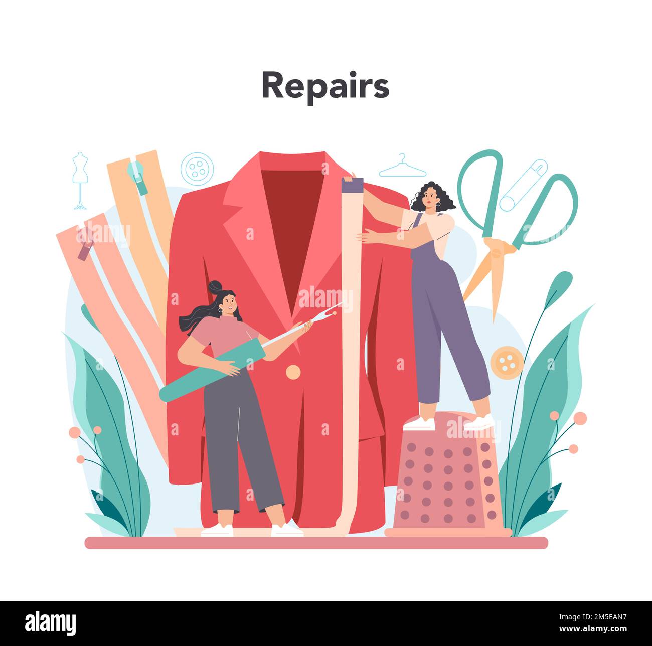 Tailor concept. Fashion designer sewing or fitting clothes. Dressmaker ...