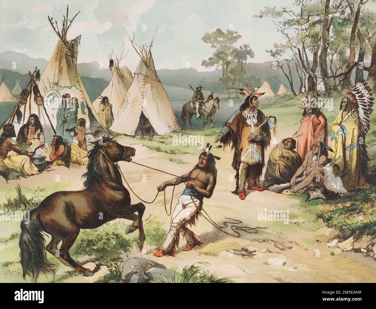 An Indian village. A 19th century print by an unidentified artist Stock ...