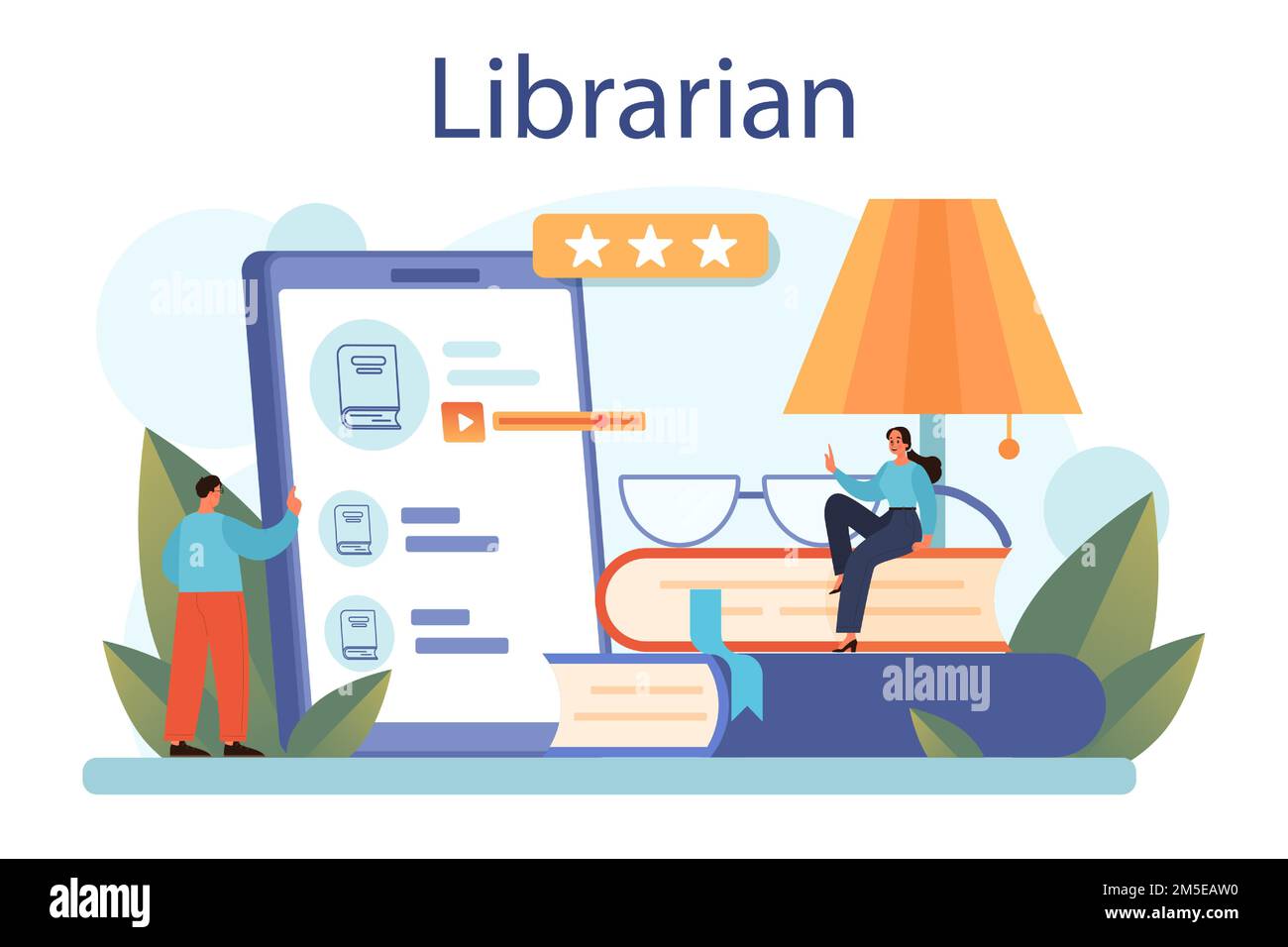 Librarian concept. Library staff cataloguing and sorting books ...