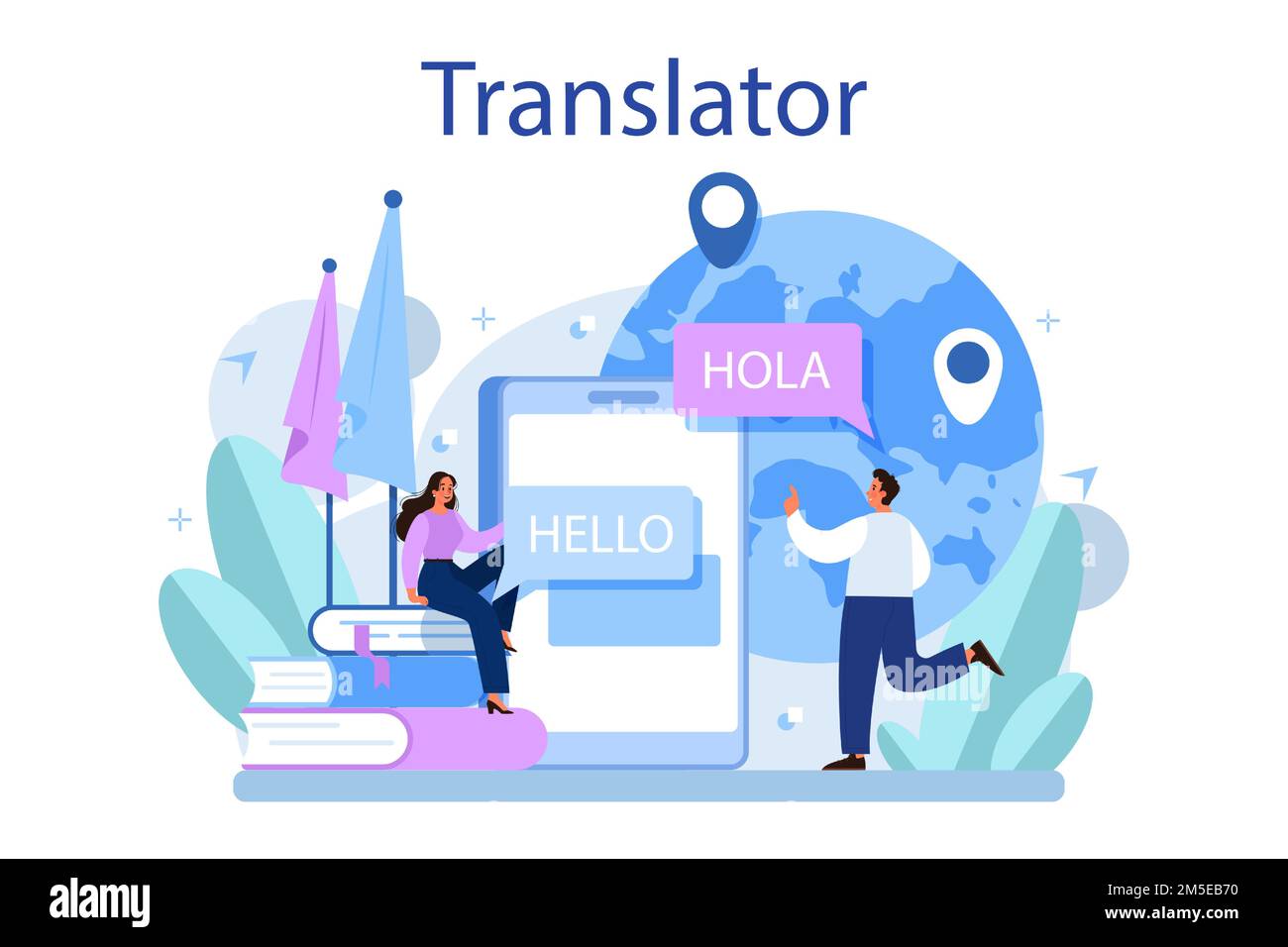 Translator concept. Linguist translating document, books and speach ...