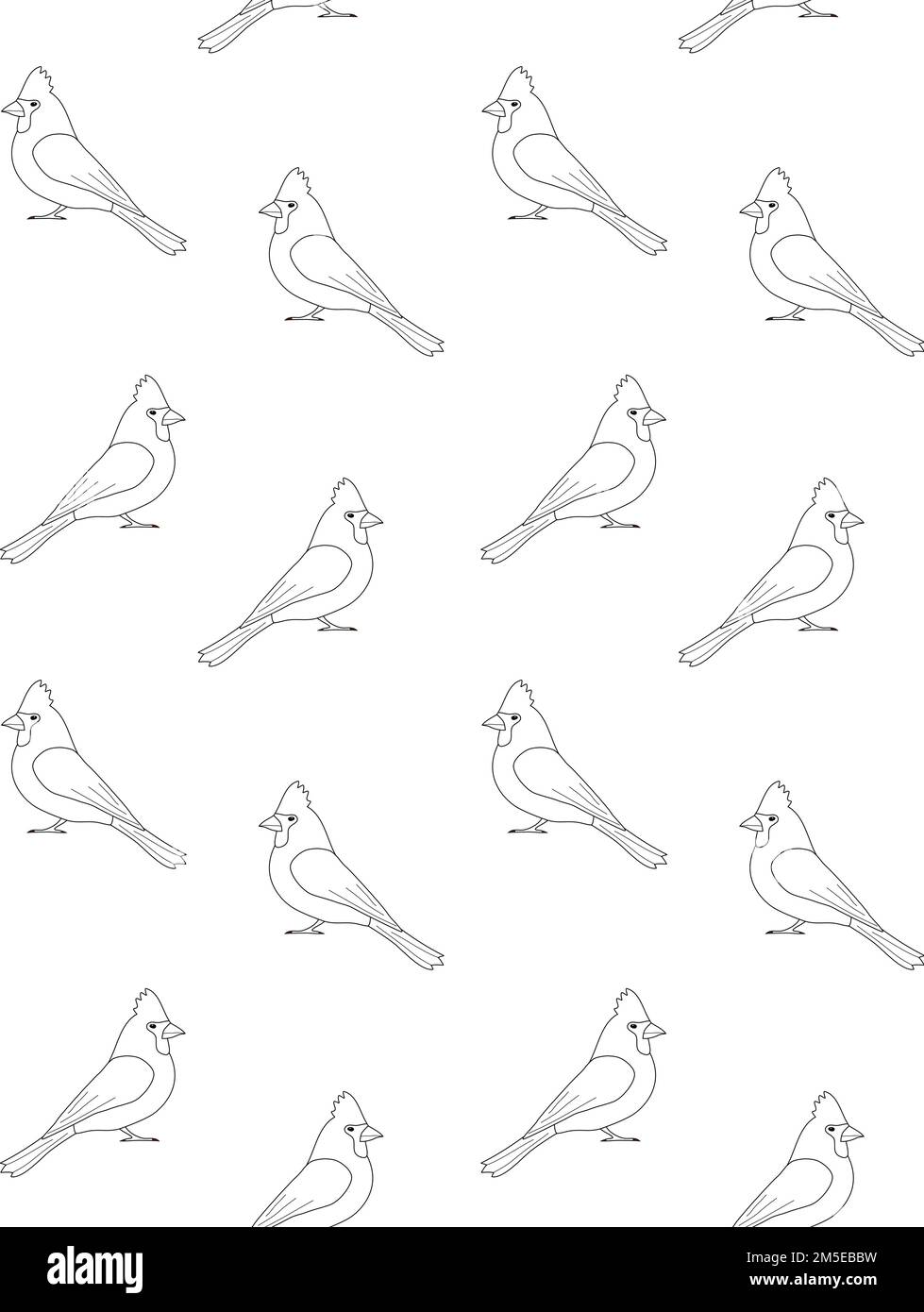 Vector seamless pattern of flat hand drawn outline red cardinal bird ...