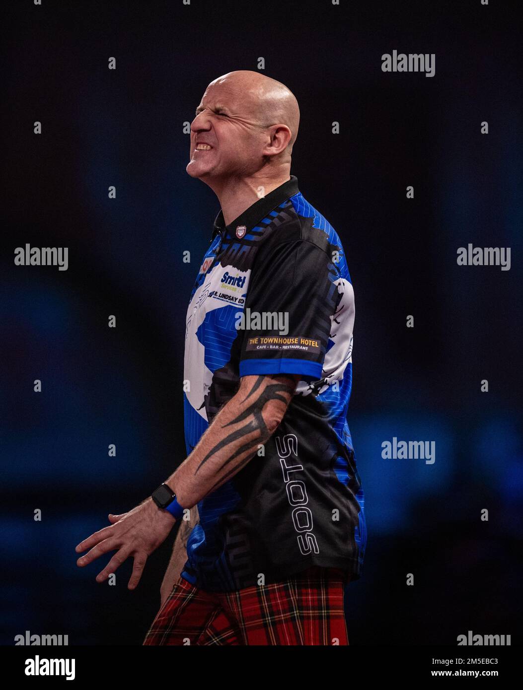 Alan Soutar reacting during day eleven of the Cazoo World Darts ...