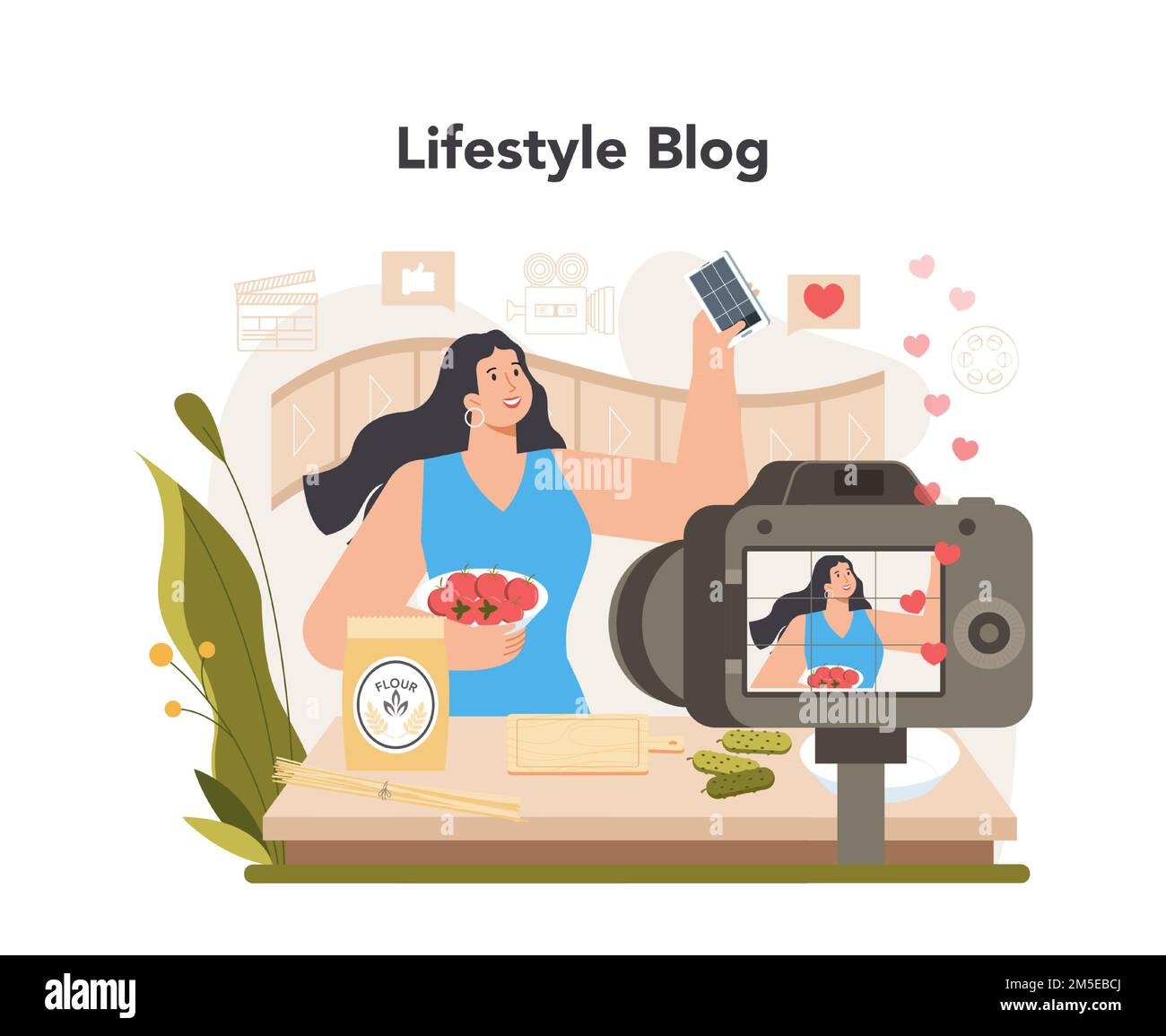 Lifestyle video blogger concept. Sharing inspiring video content in the ...