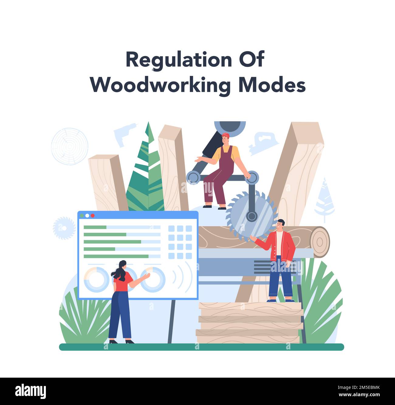 Wood industry concept. Woodworking line operator as a forestry ...