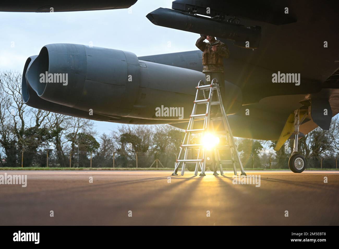 U.S. Air Force 1st Lt. Leo Morales, radar navigator, prepares a B-52H ...