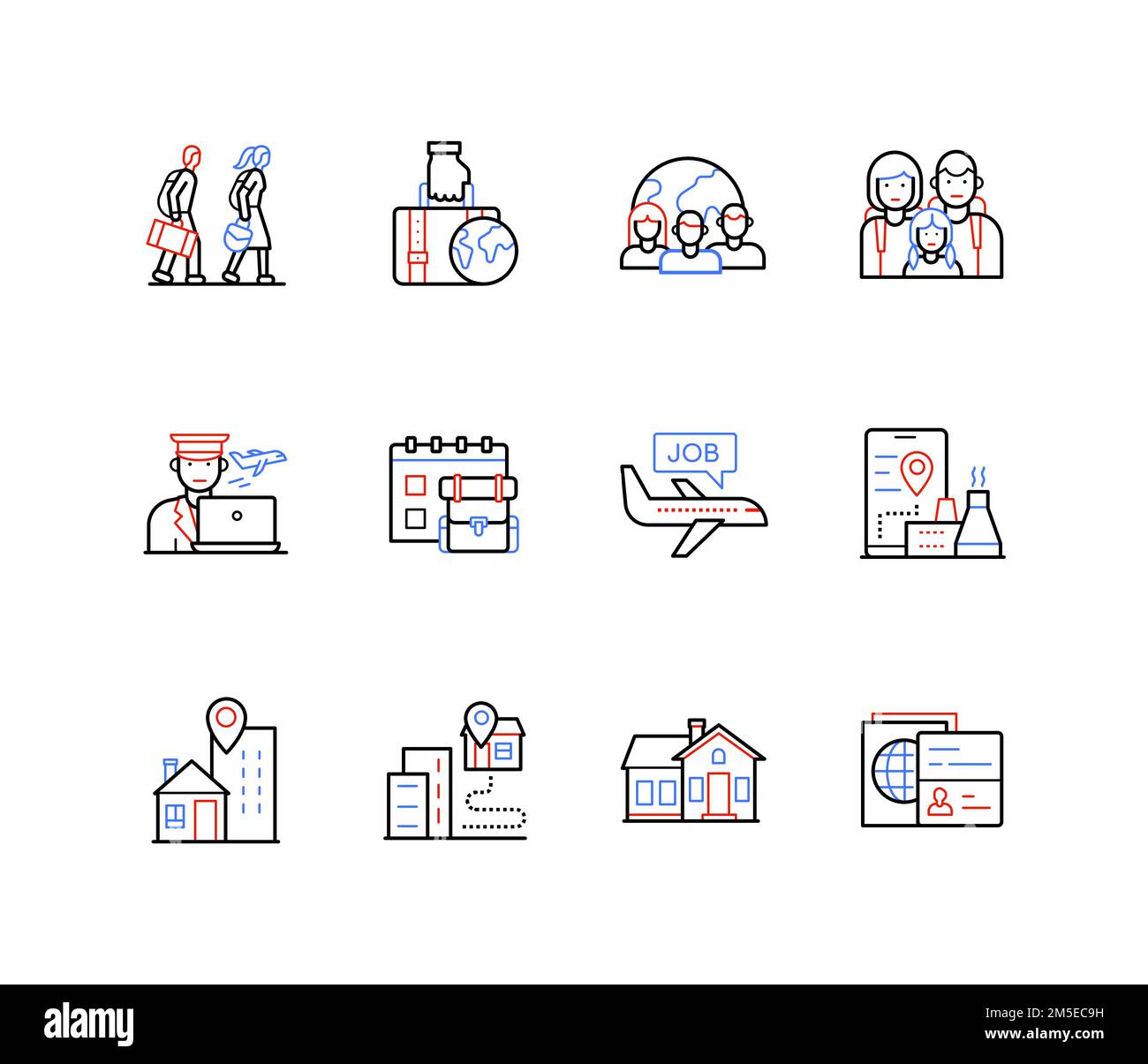 Migration - modern colorful line design style icons Stock Vector Image ...