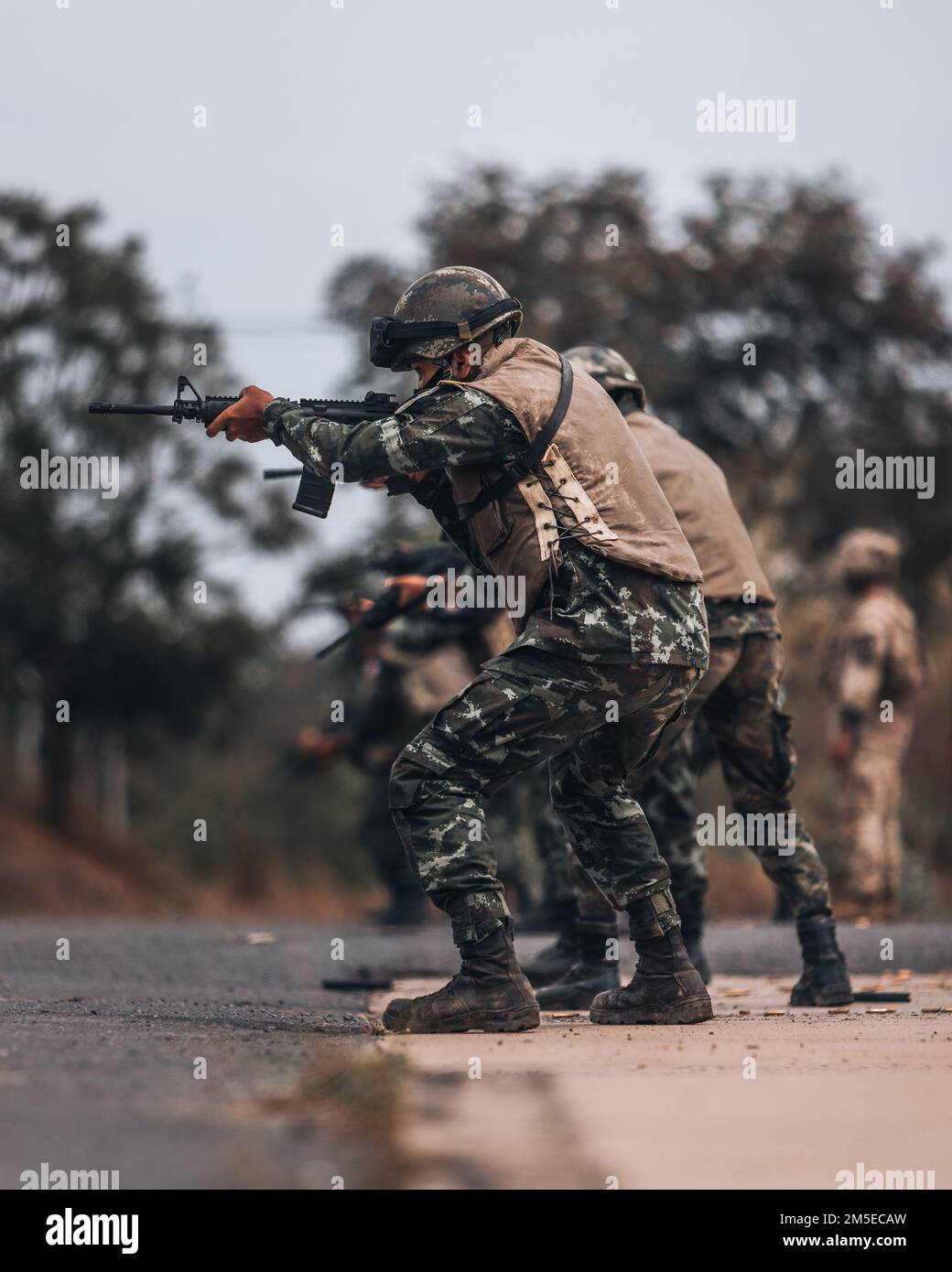 Soldiers, assigned to the 112 Royal Thai Stryker Regiment, Royal Thai ...