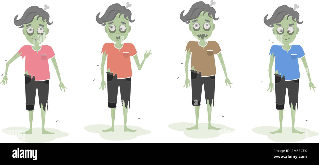 Isolated scary zombie set. Green zombie with bone. Scary reanimated ...