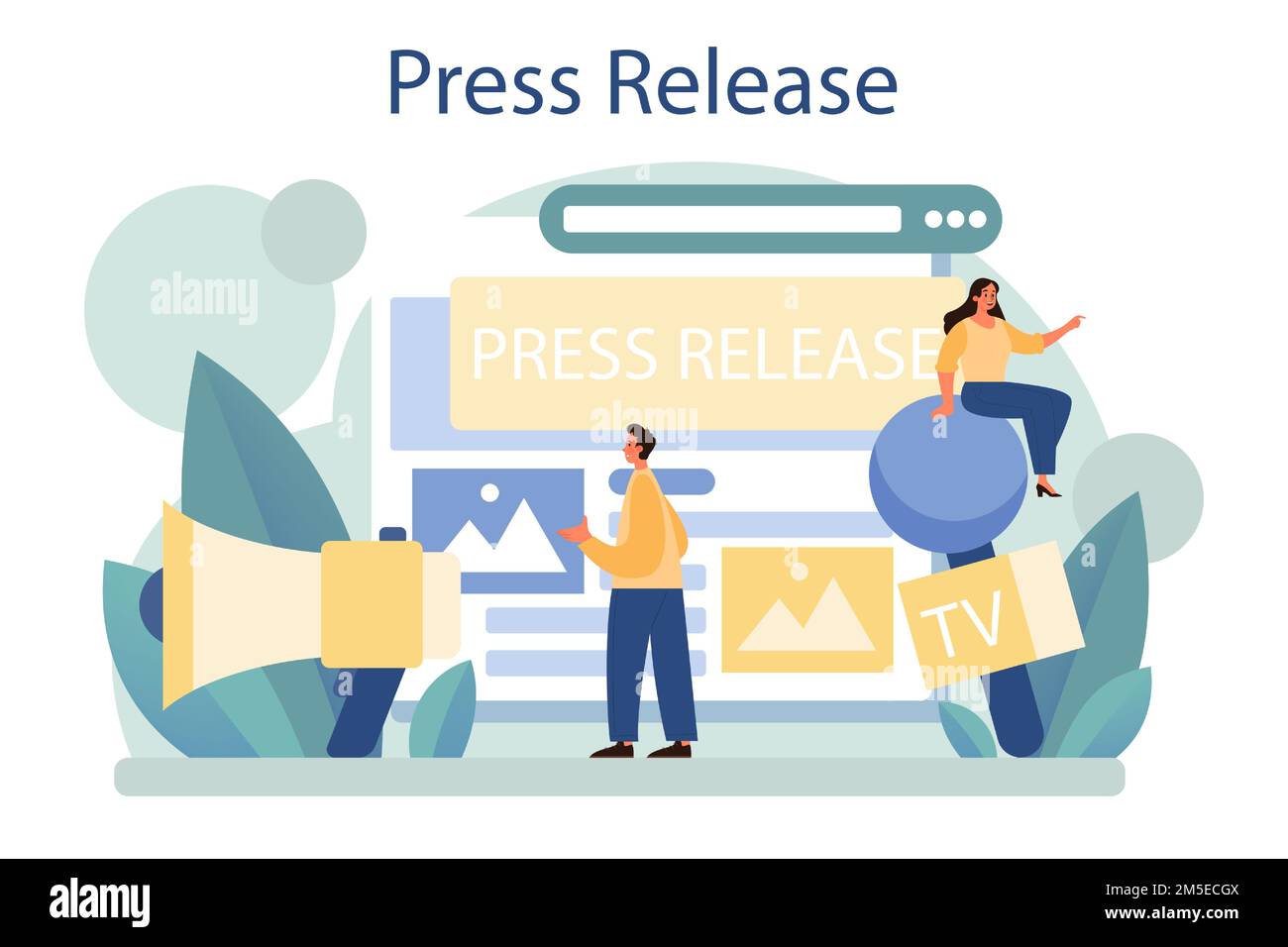 Press release concept. Mass media publishing, daily news broadcasting ...