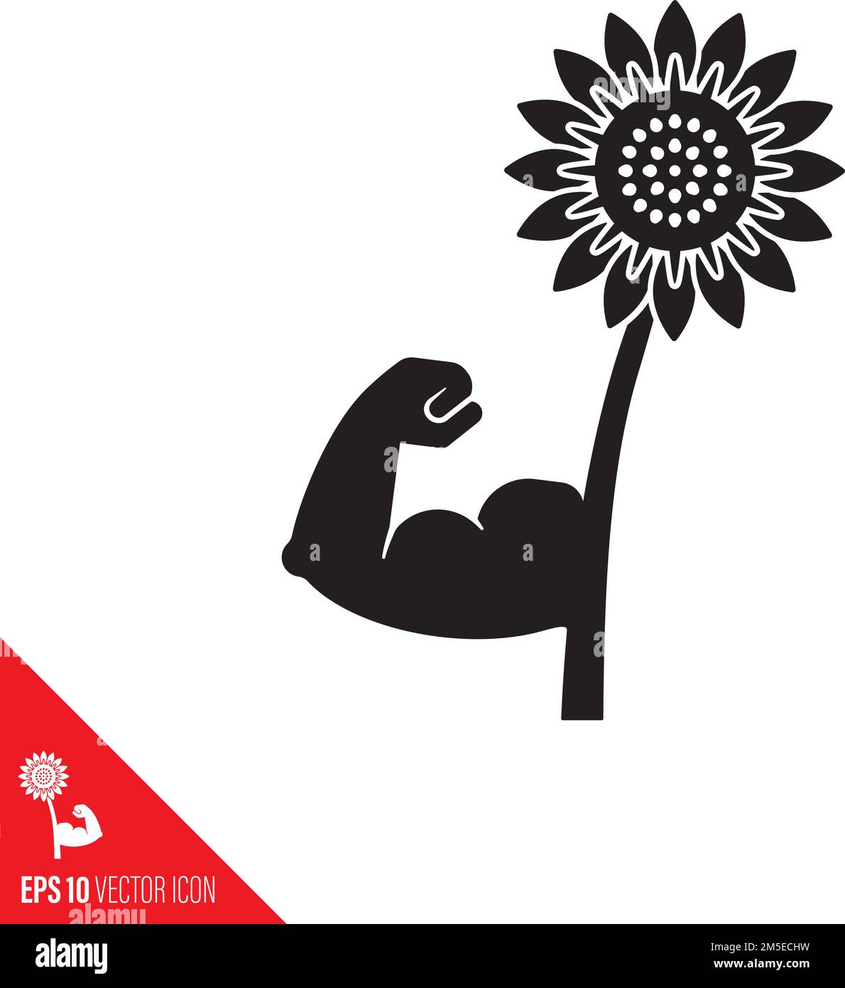 Sunflower flexing muscles vector glyph icon. Healthy plant-based ...
