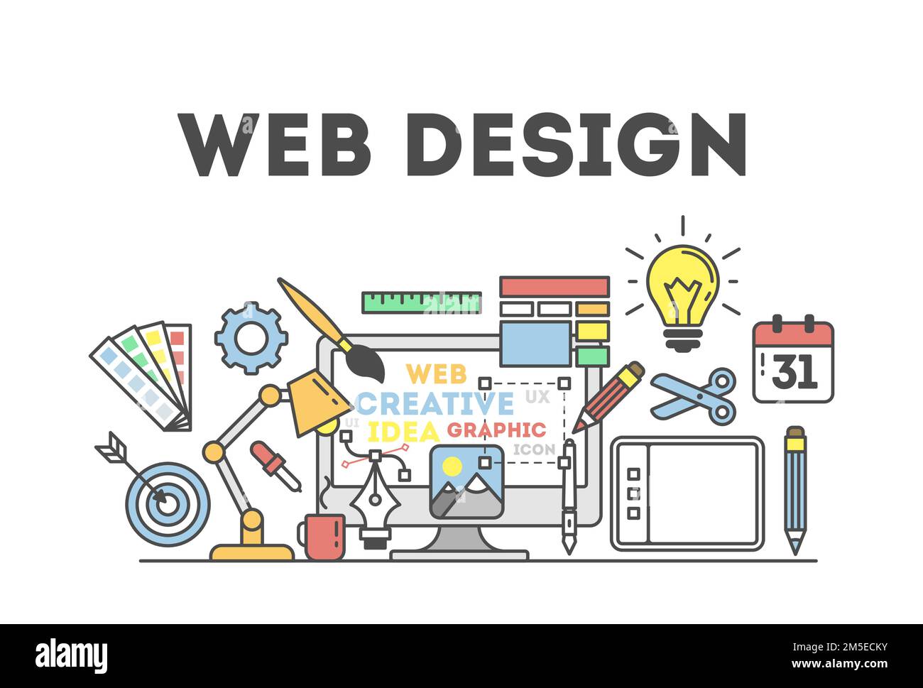 Web design illustration with icons. Concept of creating websites ...