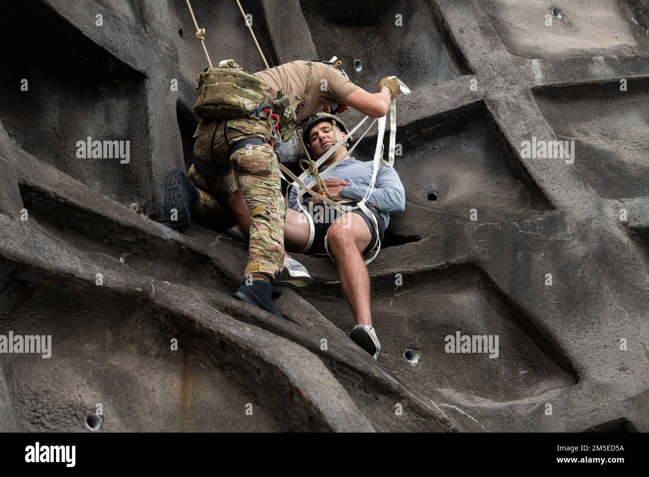 Two U.S. Air Force pararescuemen from the 31st Rescue Squadron begin ...