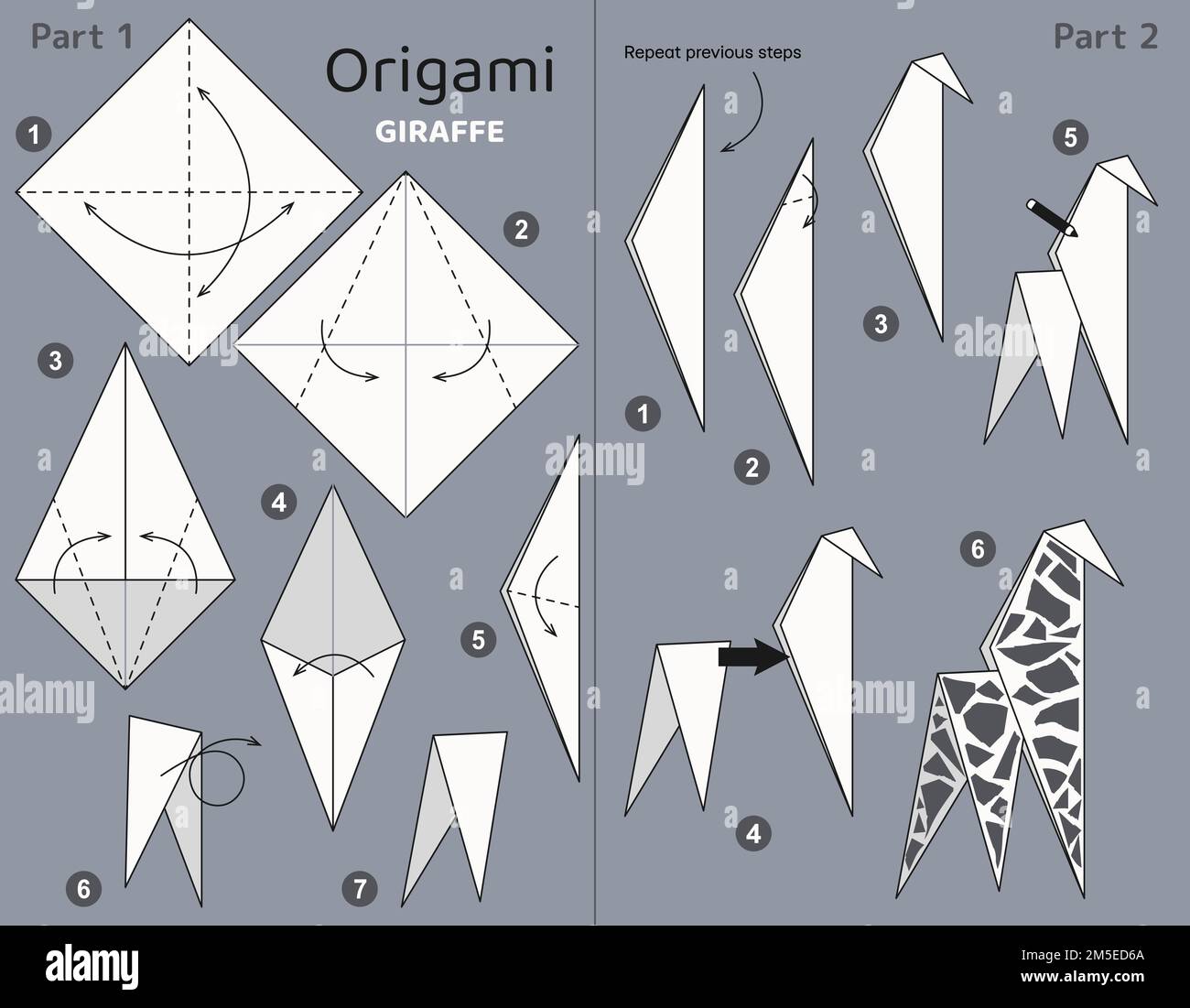 Origami tutorial. Origami scheme for kids Giraffe Stock Vector Image ...